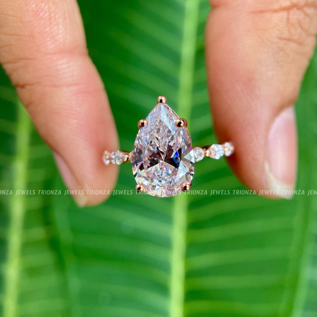 3 CT Tear Drop Wedding Ring Moissanite Engagement Ring Pear Shape Art ...
