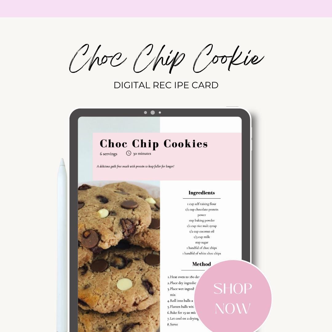 Chocolate Chip Cookie Recipe Card, Digital Recipe, Recipe Cook Guide ...
