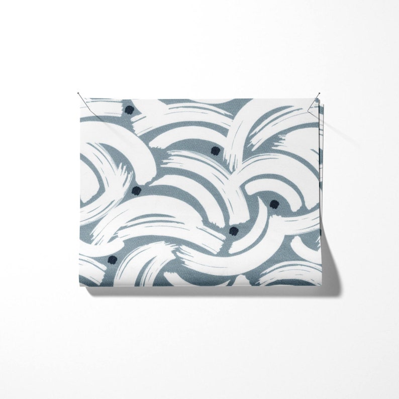 Modern Blue and White Fabric for Home Decor, Abstract Brushstrokes Pattern, Cotton Fabric for ...