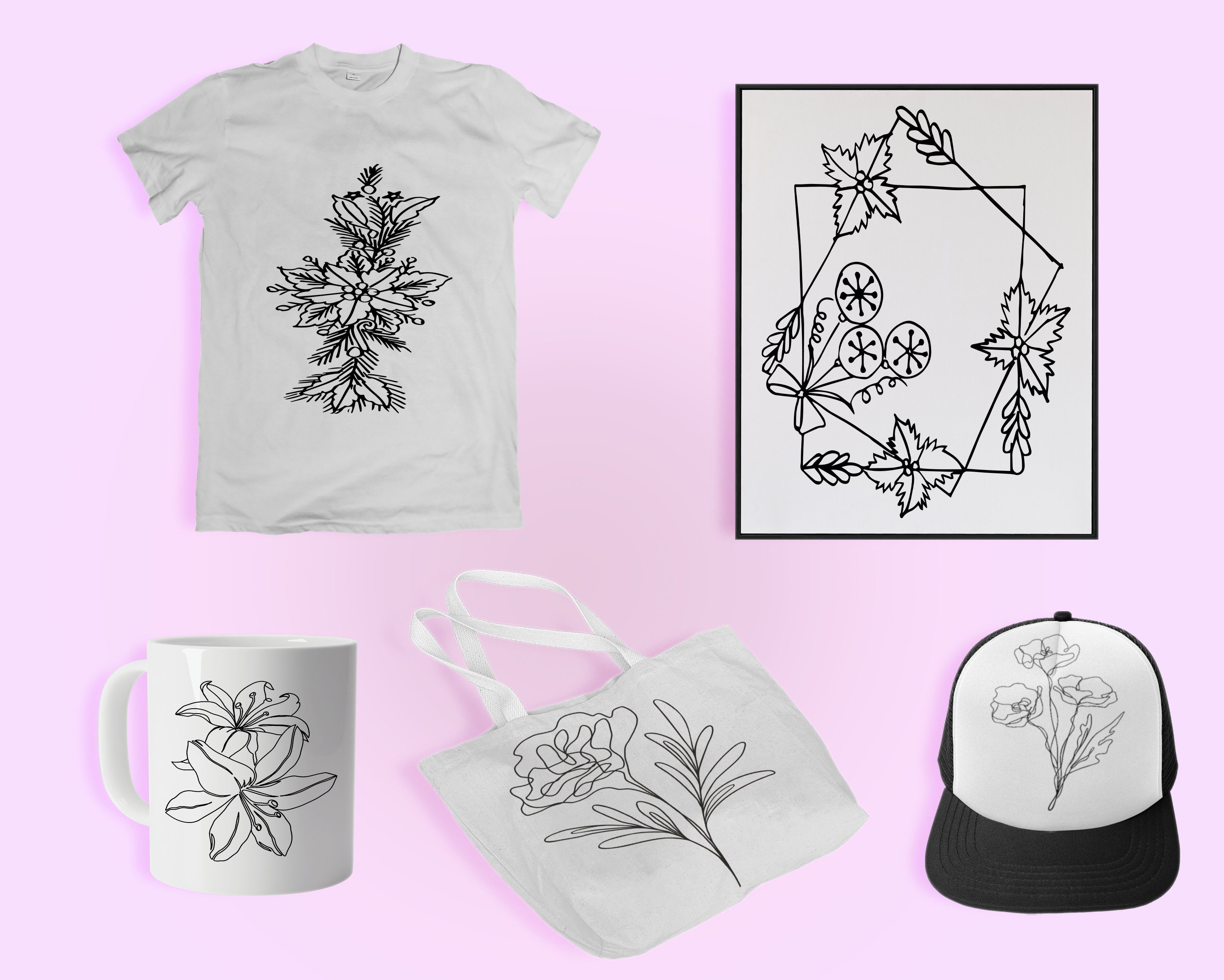 Floral Line Art SVG Bundle, Digital Download, SVG Files for Cricut ...