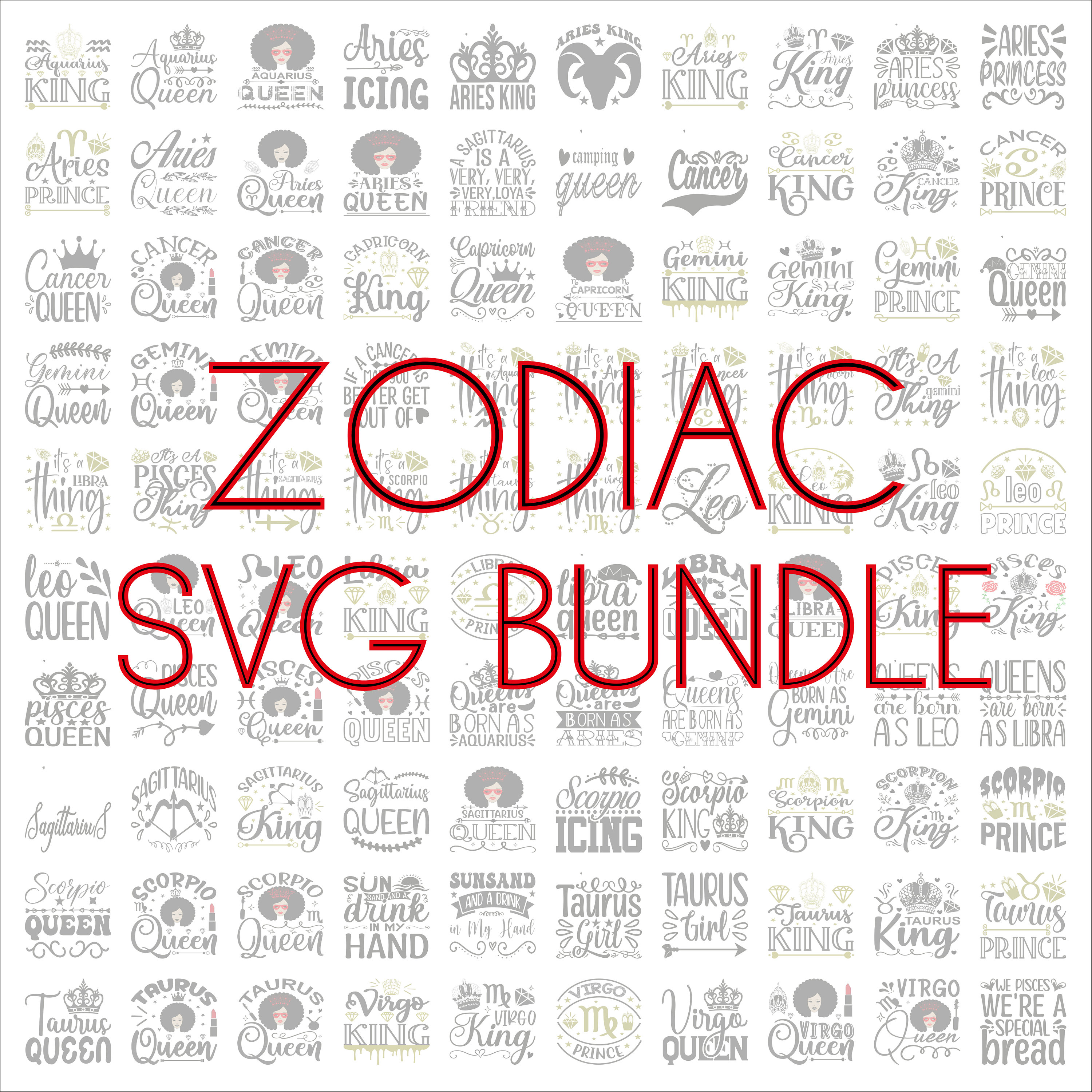 Zodiac Signs SVG Bundle, Cricut Cutting Files, Digital Download, SVG ...