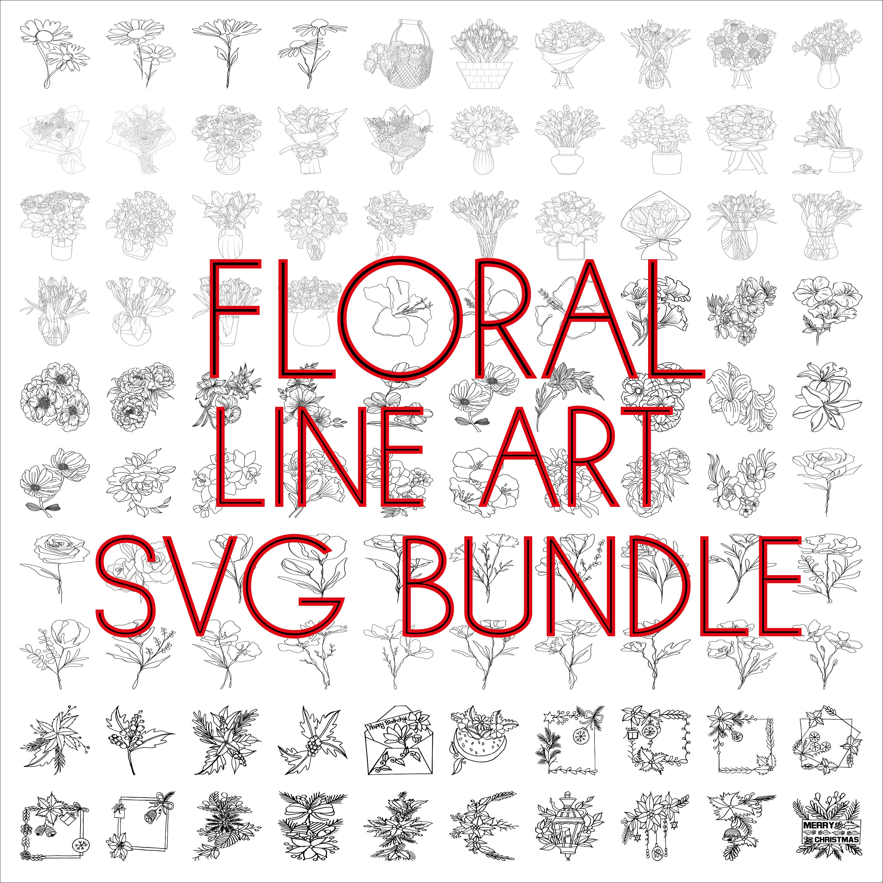 Floral Line Art SVG Bundle, Digital Download, SVG Files for Cricut ...