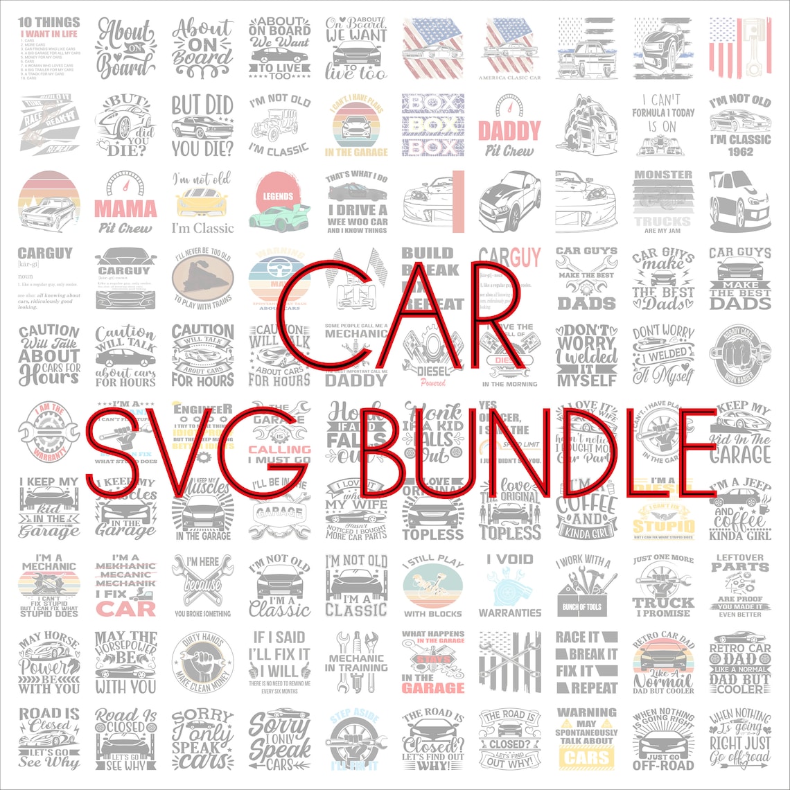 Car SVG Bundle, Digital Download, SVG Files for Cricut, Car PNG, 100 ...