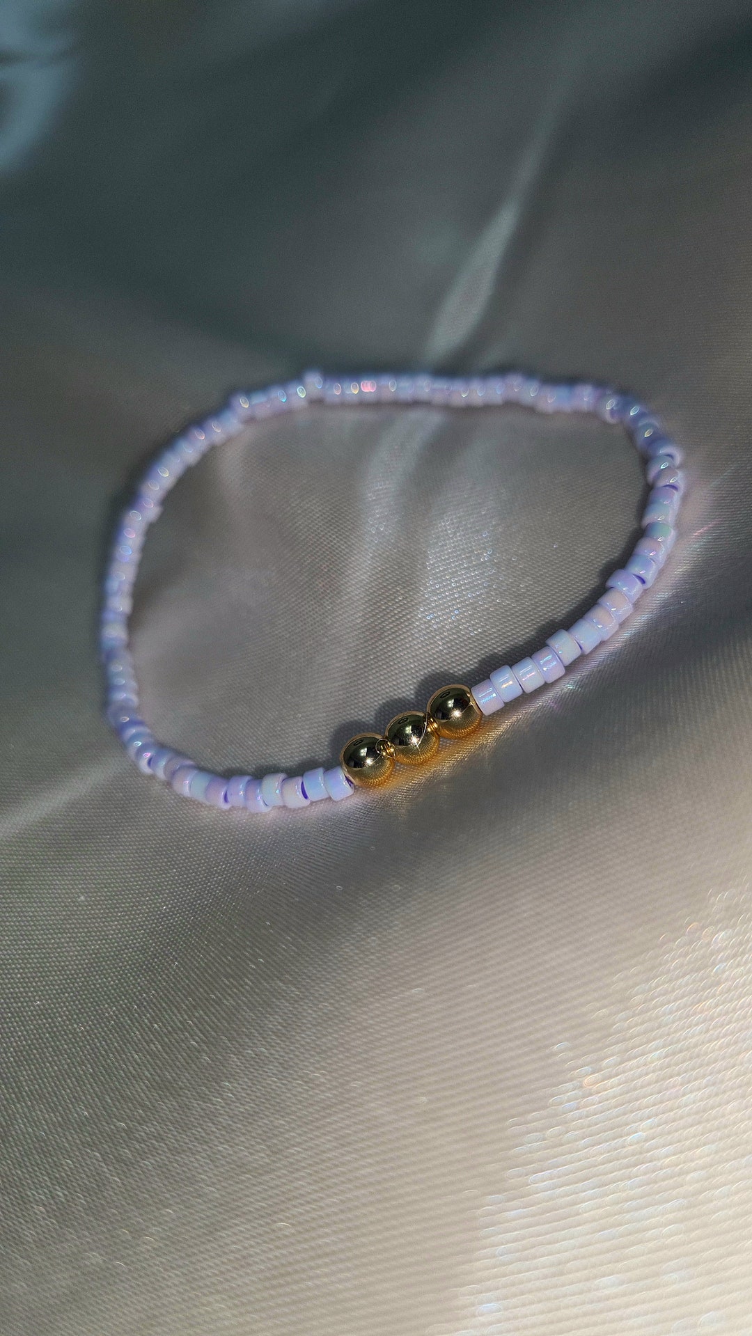 Bracelet 14k Gold Plated Dainty Bead Bracelet. Elastic Bracelets. Beads ...