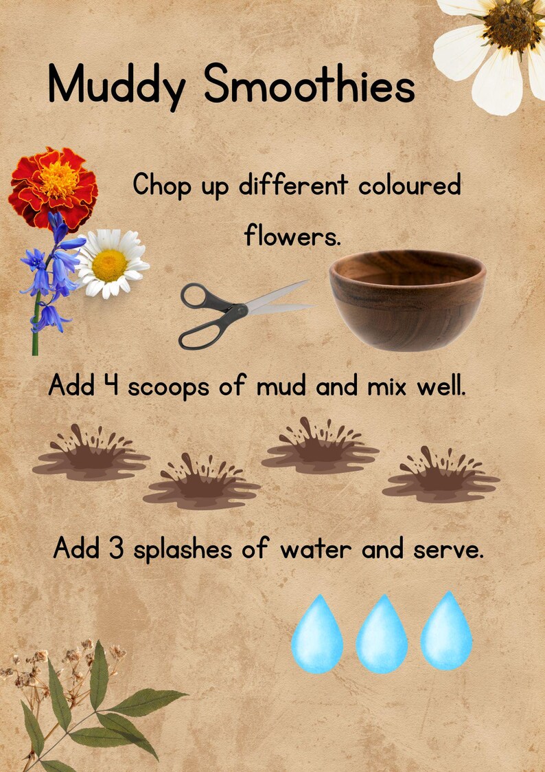 Mud Kitchen Sensory Recipe Cards. Printable Early Years Recipe Cards ...