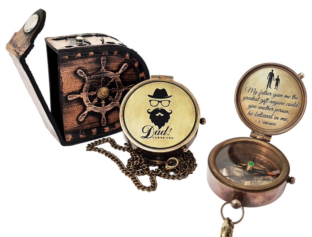 Engraved DAD Compass With an Emotional Message in Leather Case, Brass ...