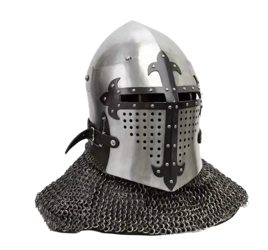 Handmade Steel Crusader Helm – Knight Armor With Chainmail Aventail - Etsy
