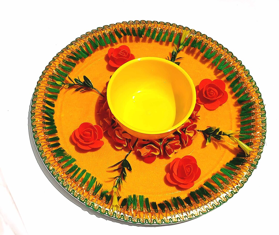 Haldi Ceremony Thali, Decorated Bowl,, Multipurpose Decorated Thali ...