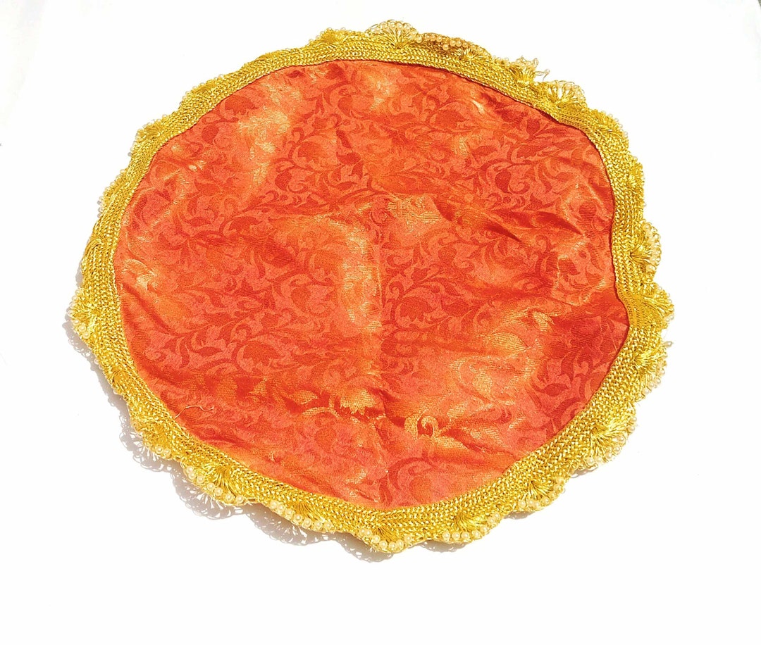 Satin Silk Worked Thali-cover/thaal-posh/pooja Thali Cloth 392x340mm ...