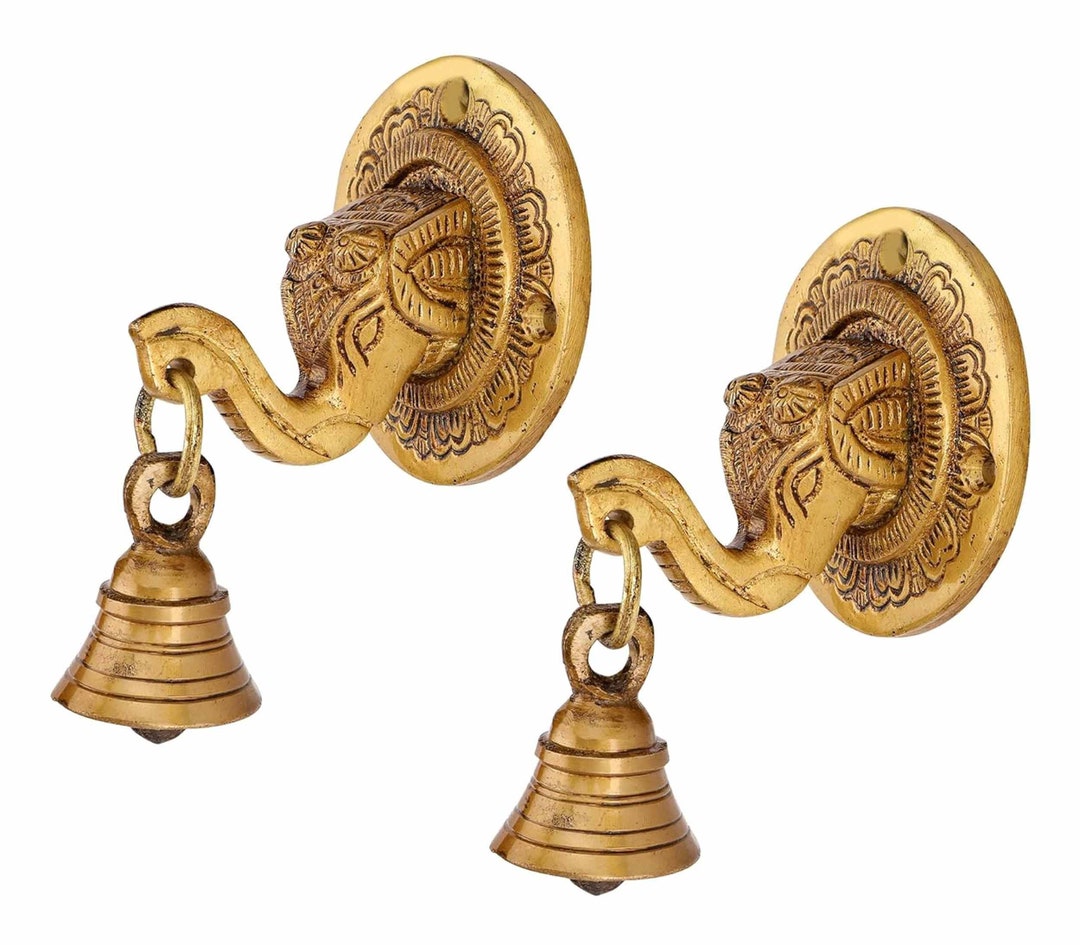 Bell Ghanti Elephant Face Wall & Door Brass Decorative Bell Pair ...