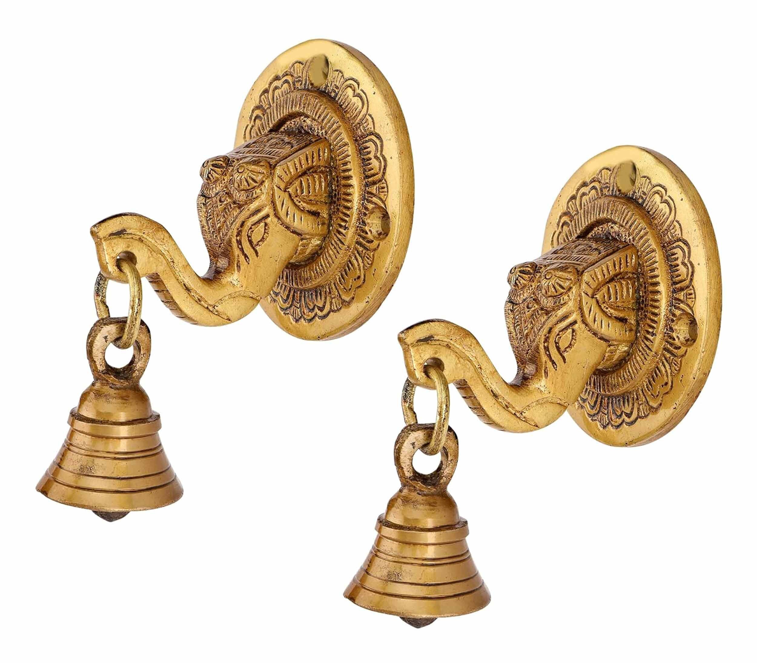 Bell Ghanti Elephant Face Wall & Door Brass Decorative Bell Pair ...