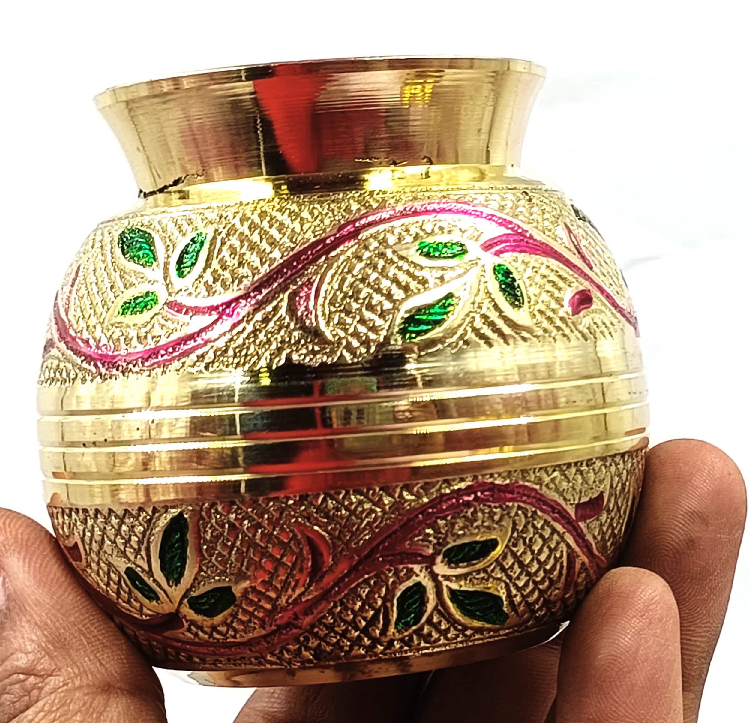 Small Meenakari Golden Puja Lota Kalash for Wadding Gift , Diwali Gift ...