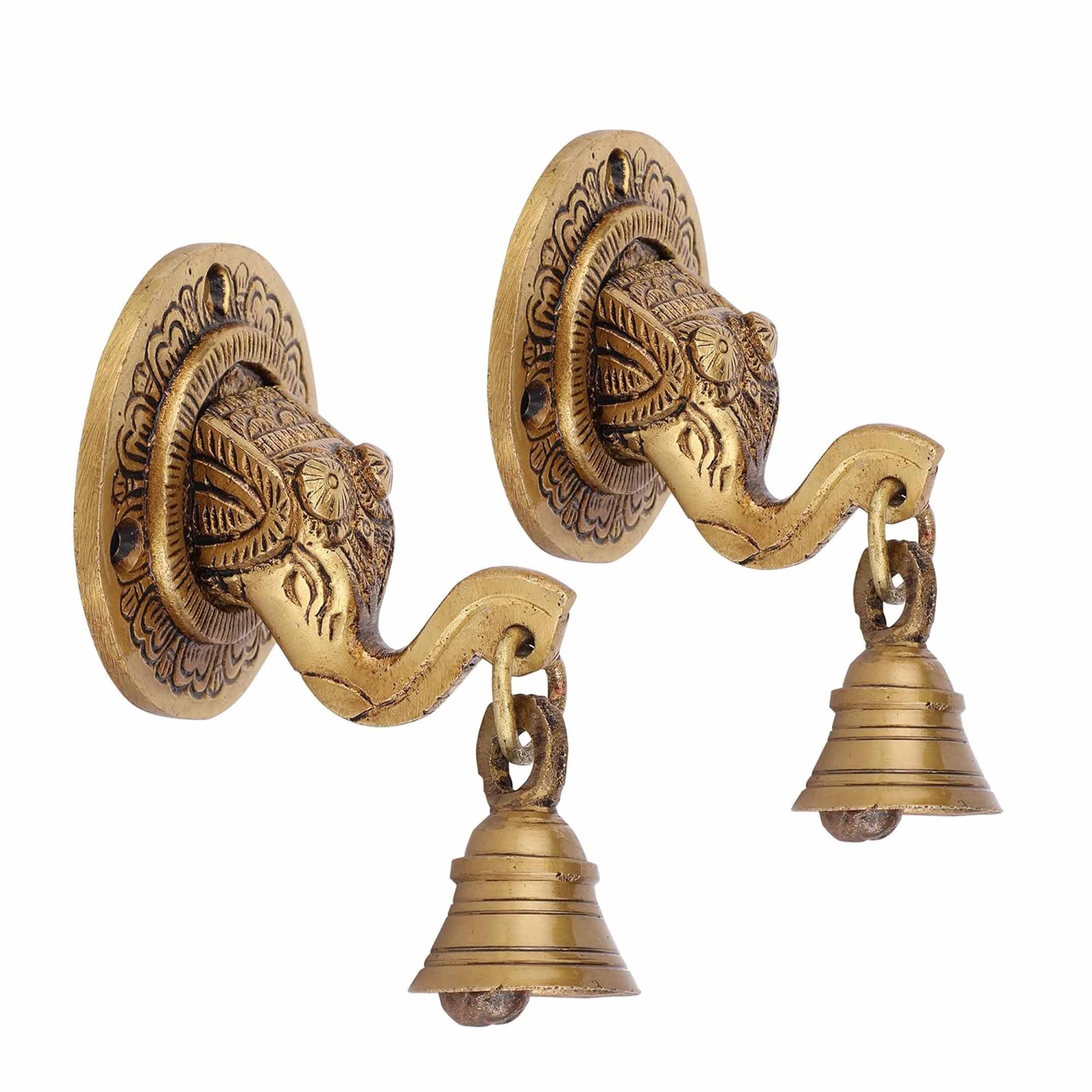 Bell Ghanti Elephant Face Wall & Door Brass Decorative Bell Pair ...
