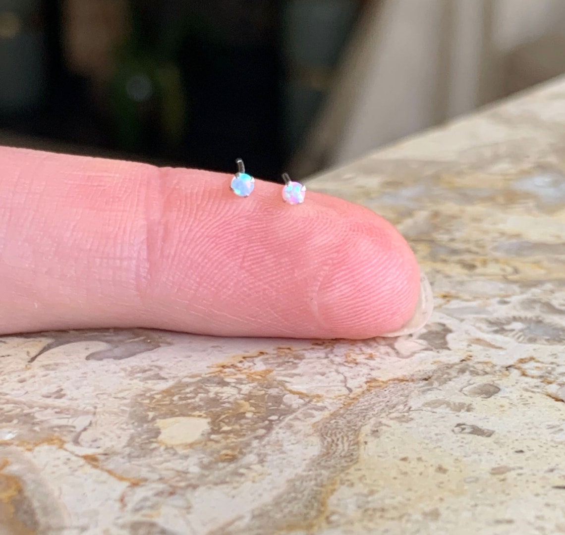Tiny Opal 2mm Nose Stud. 925 Sterling White, Baby Pink, Baby Blue or ...