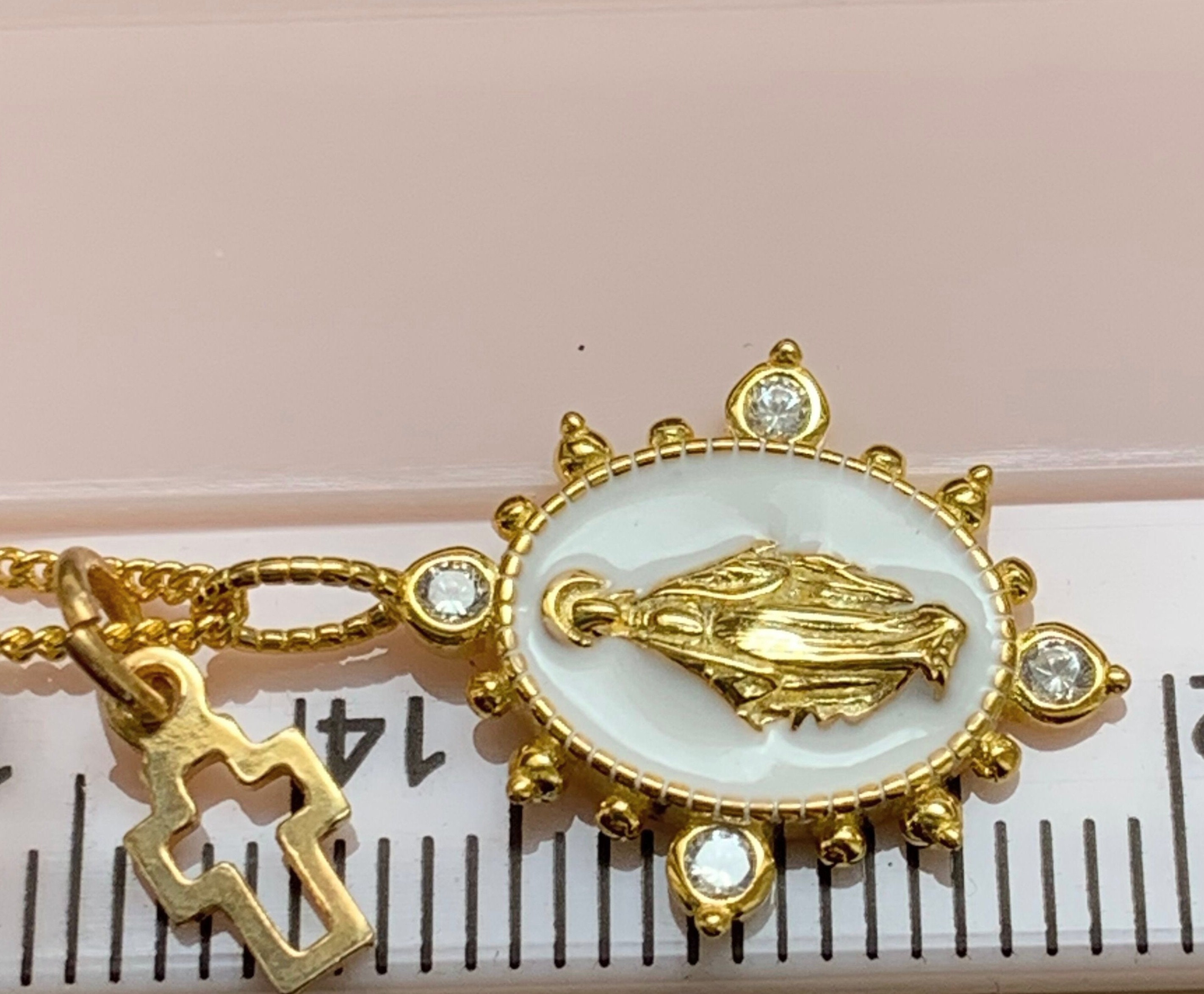 Gold Enamel Immaculate Medal Necklace. Beautiful 925 Solid Sterling and ...