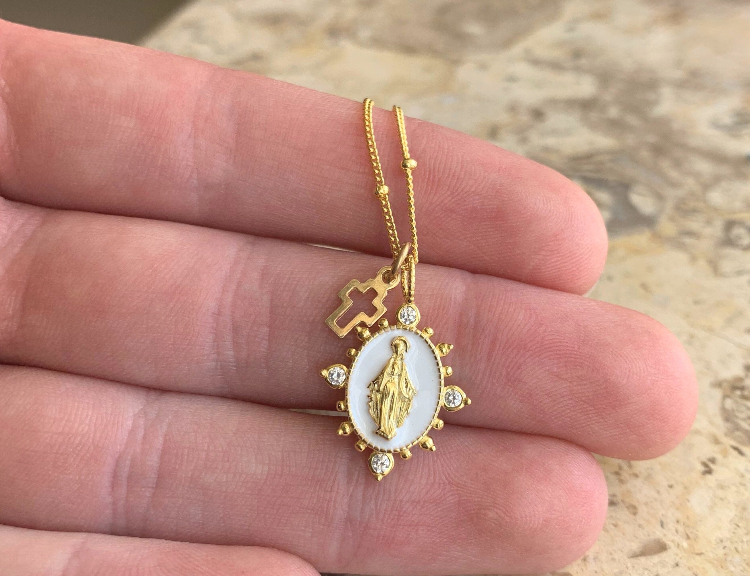 Gold Enamel Immaculate Medal Necklace. Beautiful 925 Solid Sterling and ...