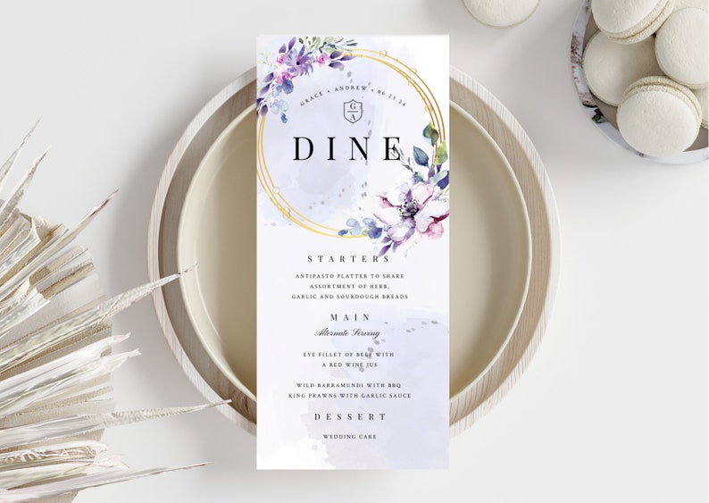 Purple Menu Template, Purple Wedding Template, Easy to Customize With ...