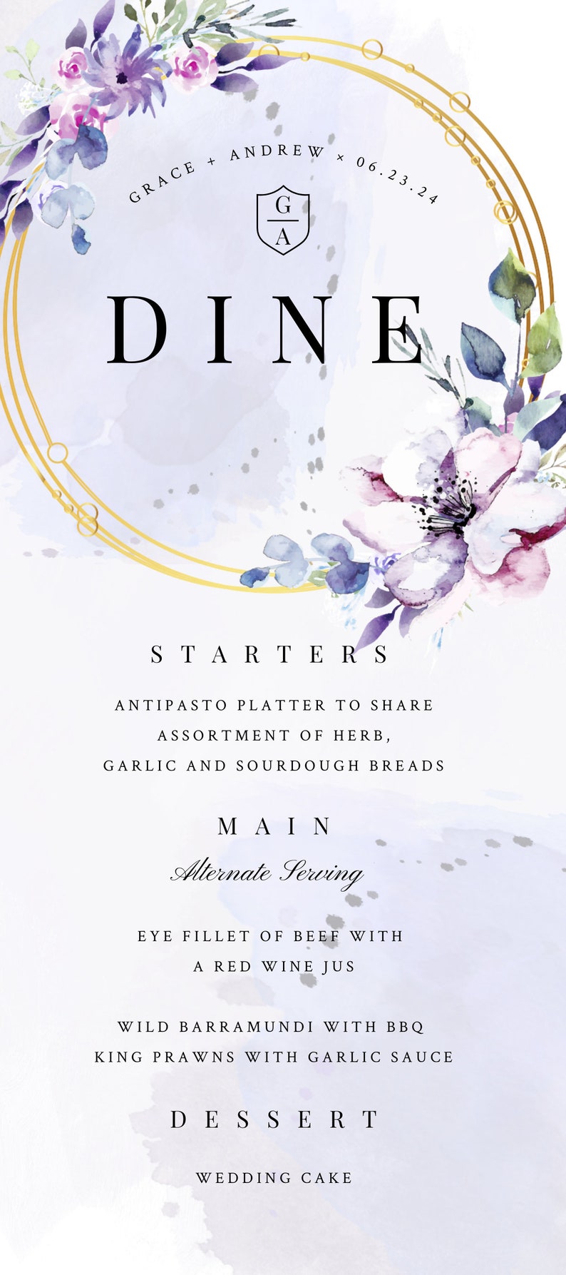 Purple Menu Template, Purple Wedding Template, Easy to Customize With ...