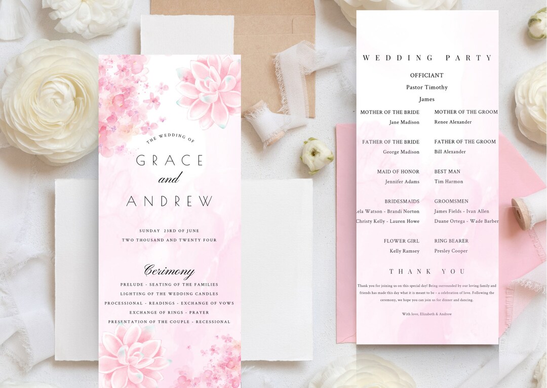 Romantic Pink Wedding Ceremony Template, Romantic Pink Wedding Template ...