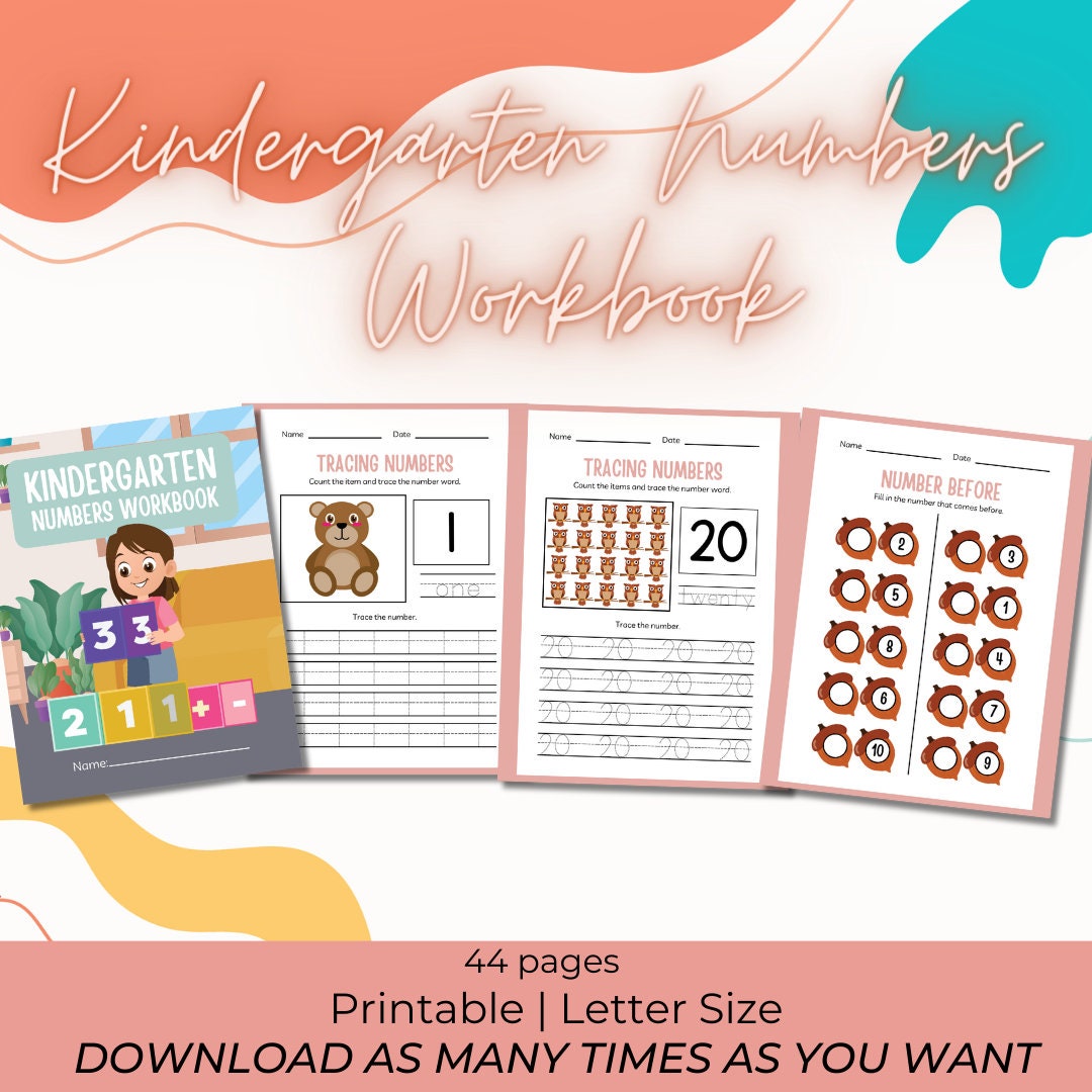 44 Page Kindergarten Numbers Printable Worksheets, Toddler, Preschool ...