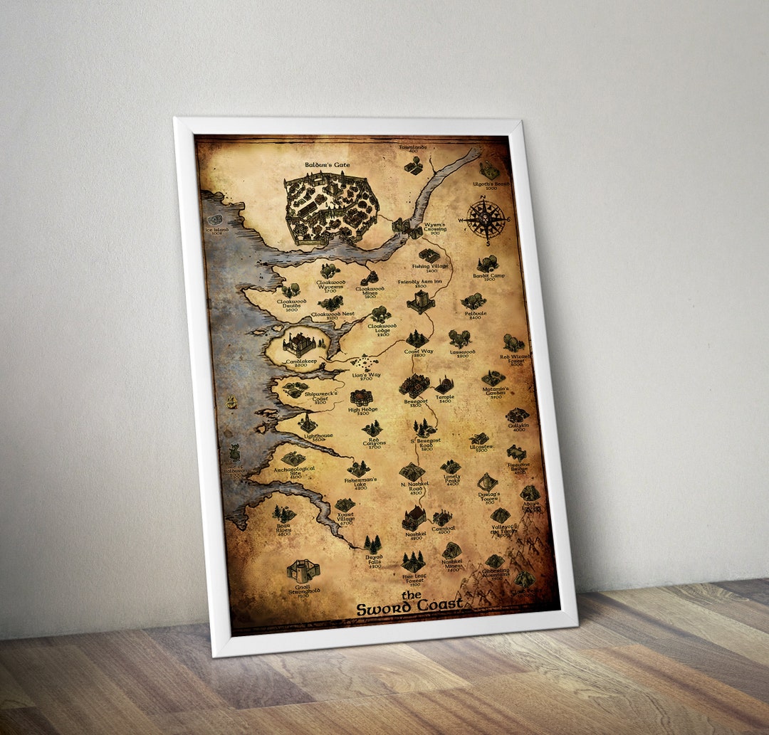 Baldur's Gate Poster Baldur's Gate Map Poster Baldur's Gat Prints ...