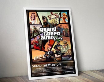 Grand Theft Auto 5 Poster GTA Print Gaming Poster Print 4 Colors Video ...