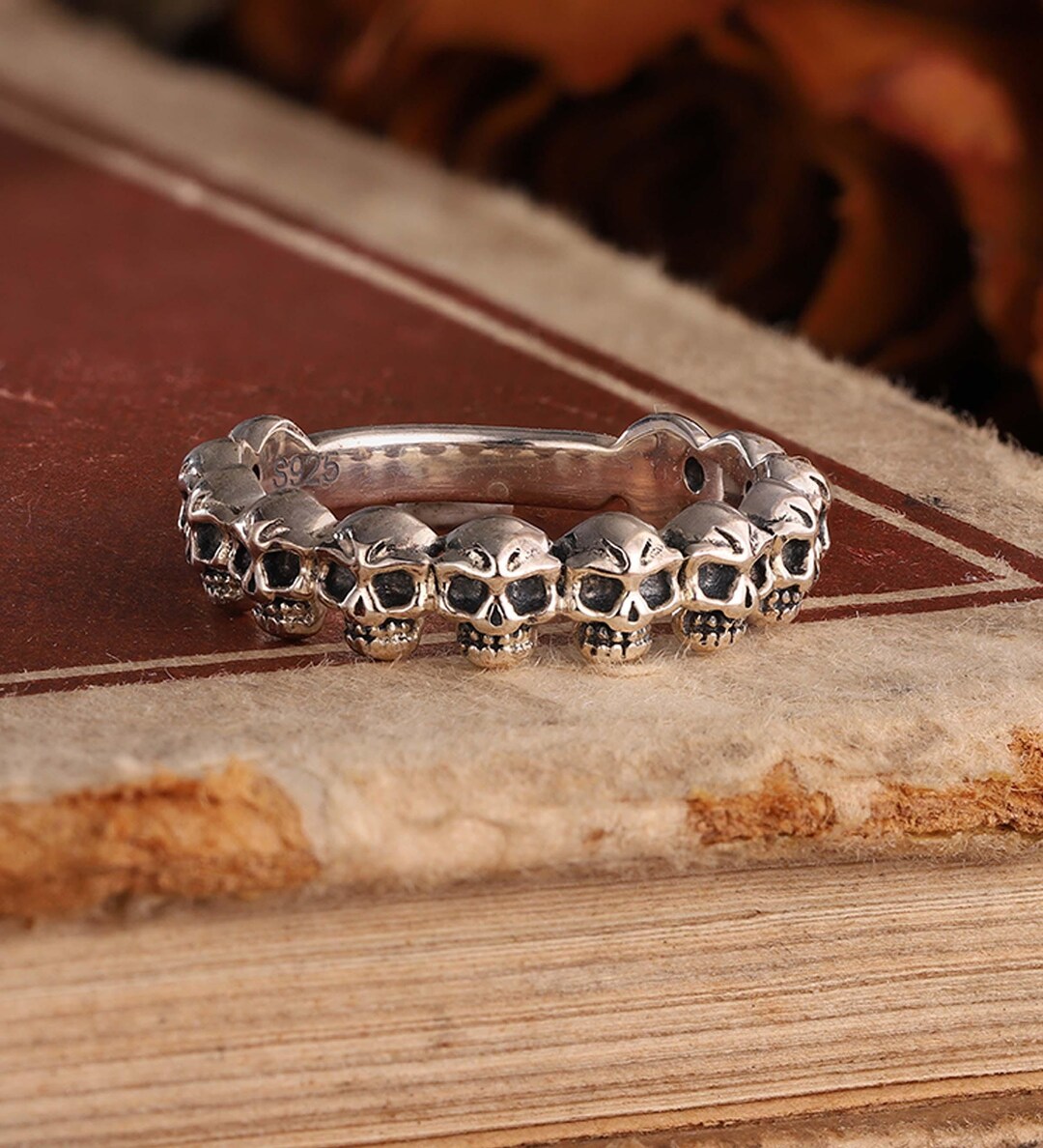 Vintage 925 Silver Skeleton Skull Rings for Women Men Skull Bone Ring ...