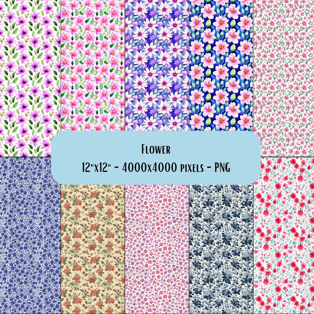 Flower Pattern Digital Paper , PNG - Etsy