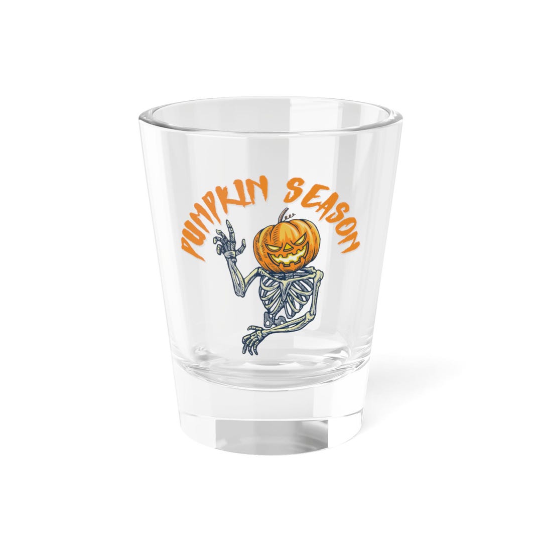 Shot Glass, Pumpkin Season Skeleton Head Halloween 1.5oz, Fall Decor ...