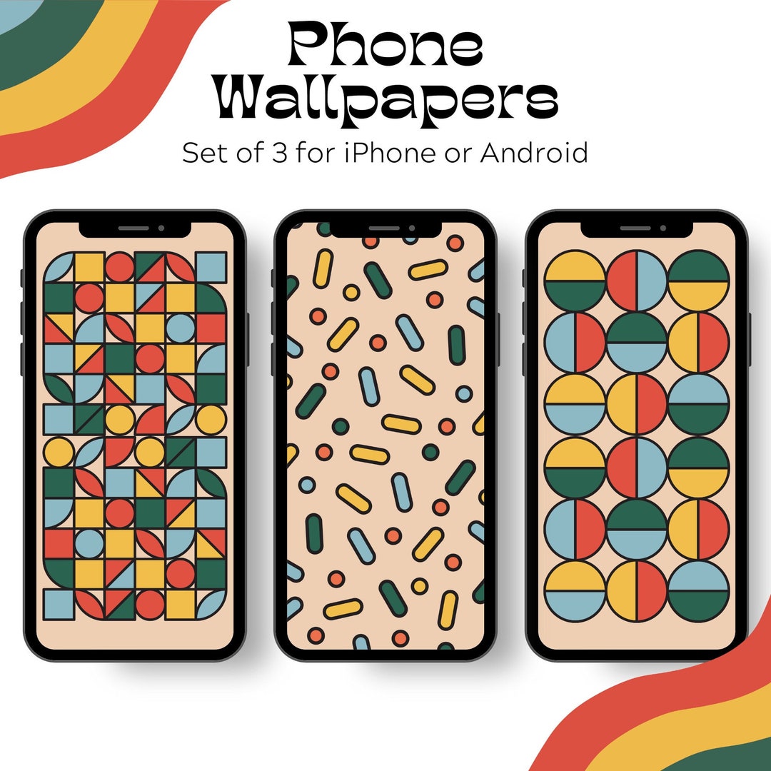 3 Colorful Abstract Wallpapers | Phone Lock Screen Backgrounds - Etsy
