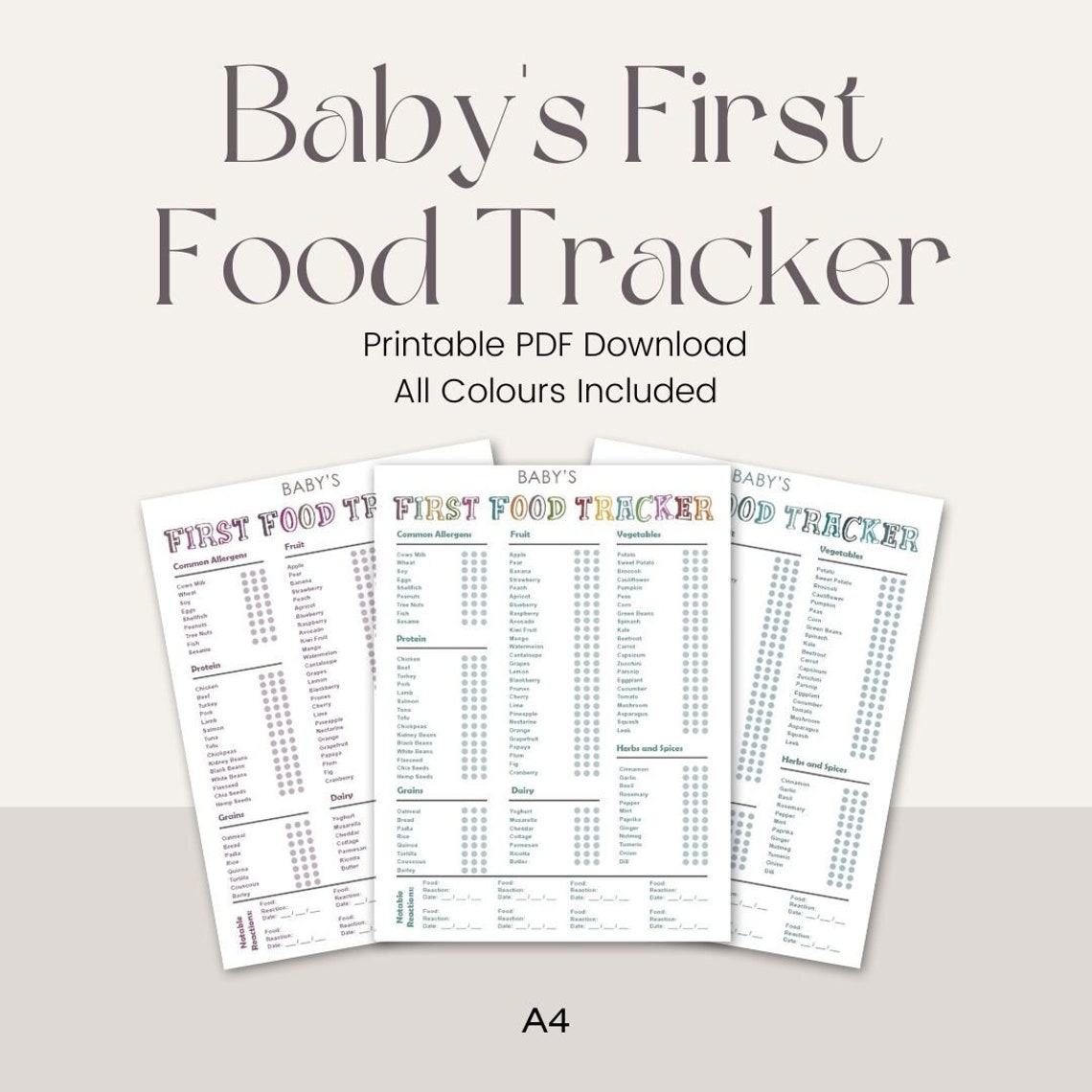 FIRST FOOD TRACKER, Baby Food Tracker Printable, Baby's First Food ...