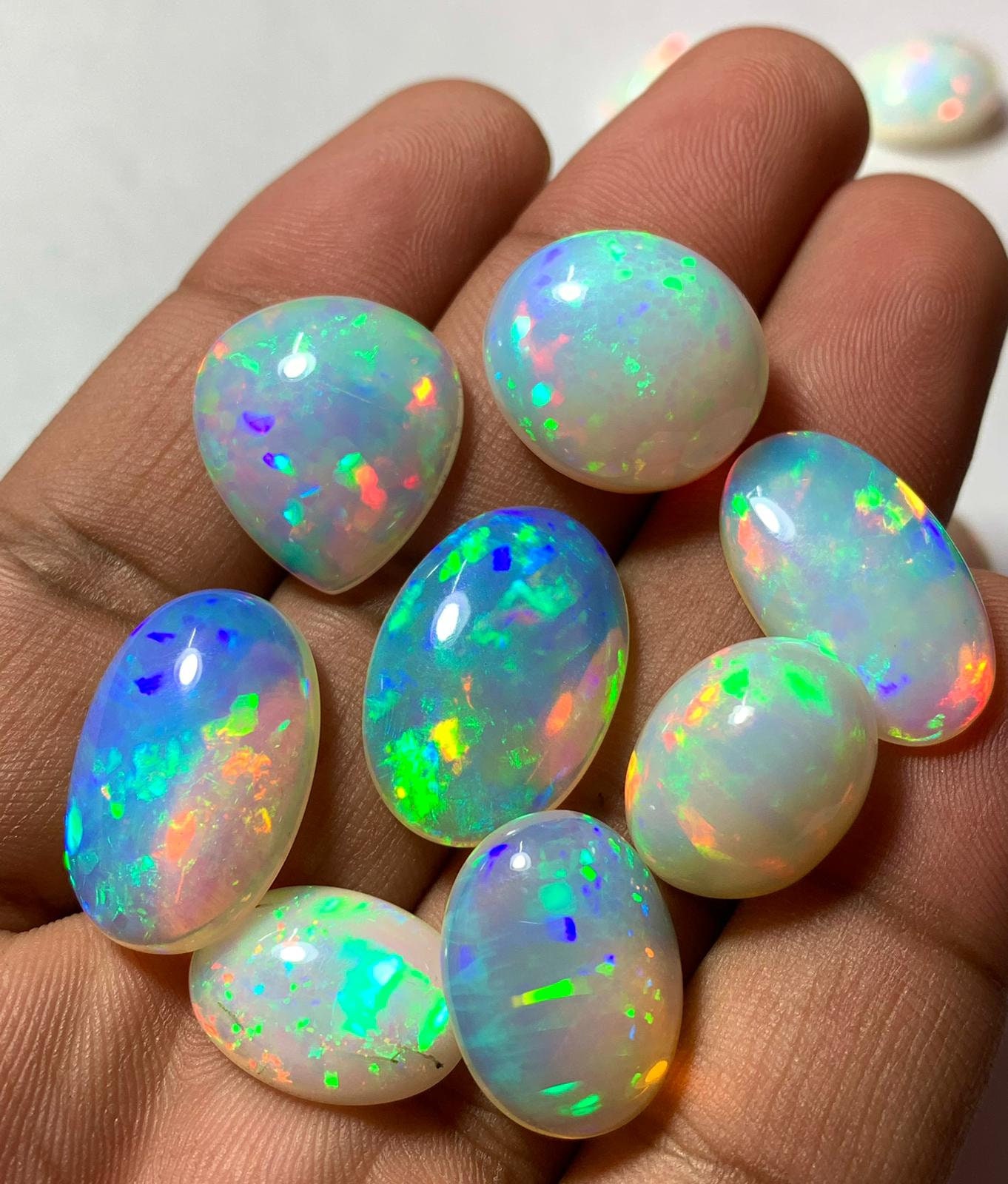 AAA Top Quality Natural Ethiopian Opal Gemstone Cabochon Lot Rainbow Colors, Rare Big Size Opal ...