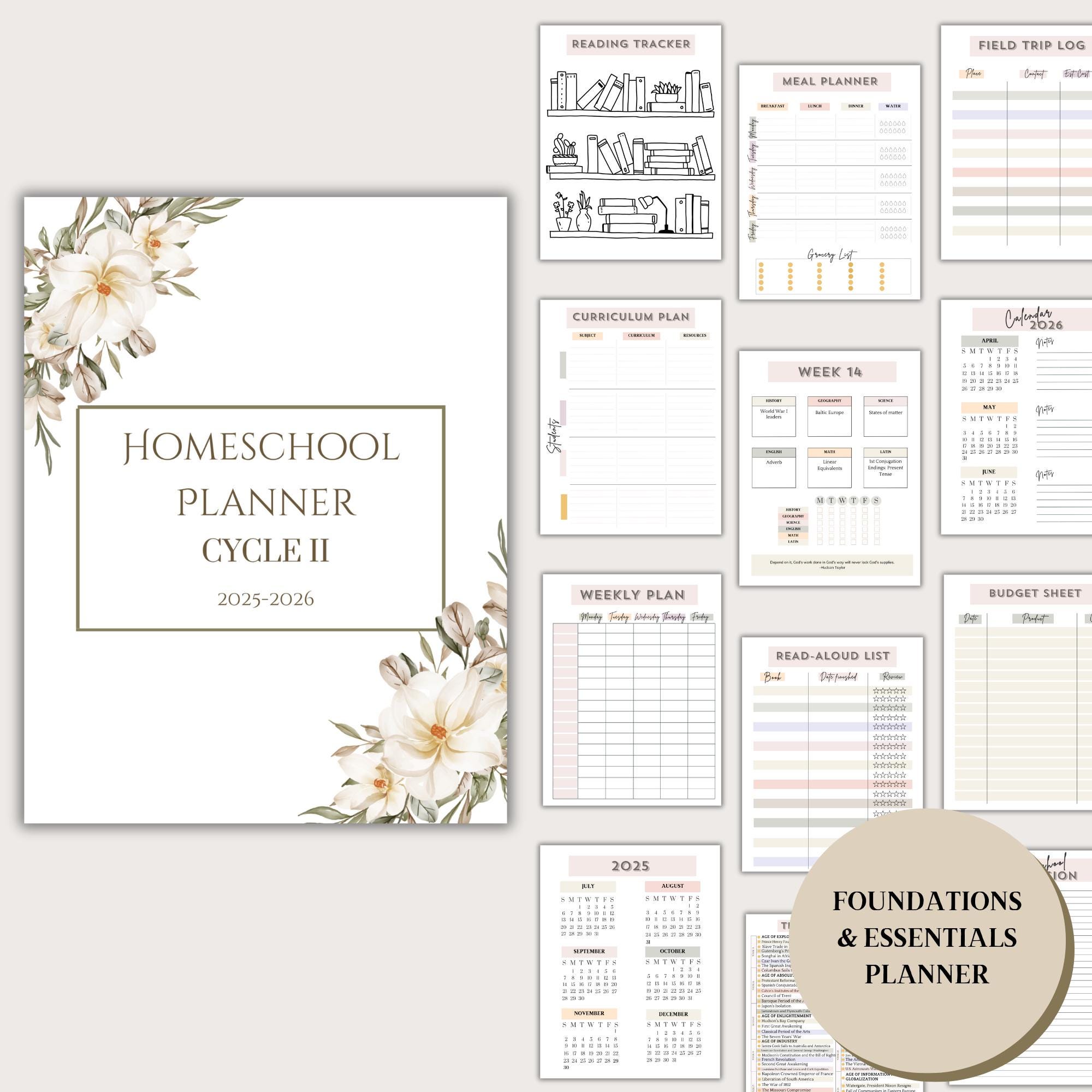 CYCLE 2 FOUNDATIONS & ESSENTIALS Homeschool Classical Conversations Planner | Neutral Aesthetic ...
