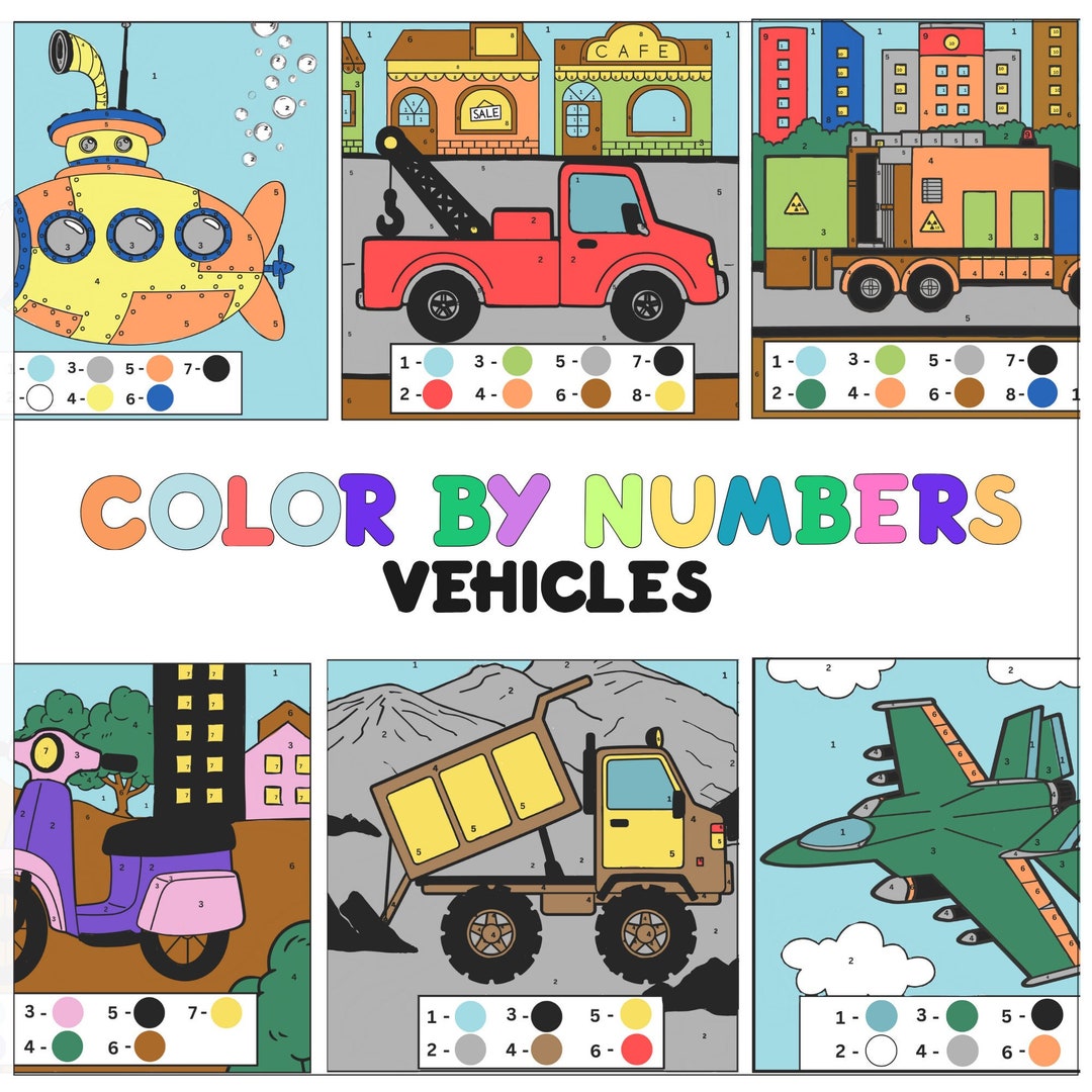 Vehicles Themed Color by Numbers for Kids | Things That Go Coloring ...
