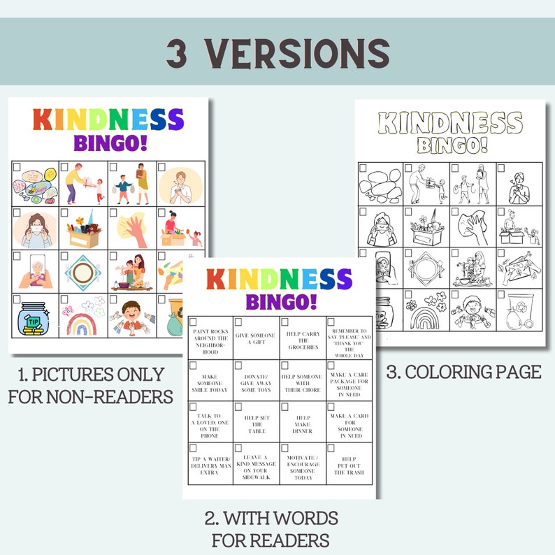 KINDNESS BINGO | Printable Game With Acts of Kindness | Coloring BINGO ...