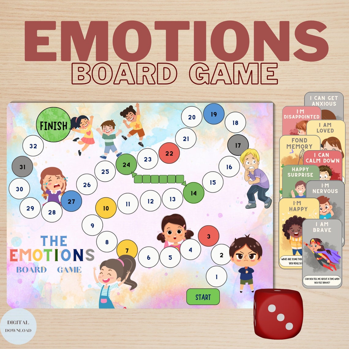 Printable Board Game for Kids, Emotions Board Game, Feelings Cards ...