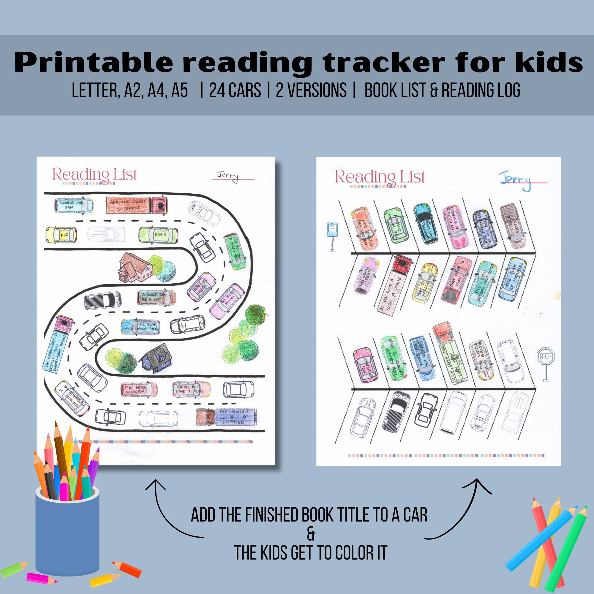 Printable Reading Tracker for Kids Cars Reading Log 100 Book List A2 ...