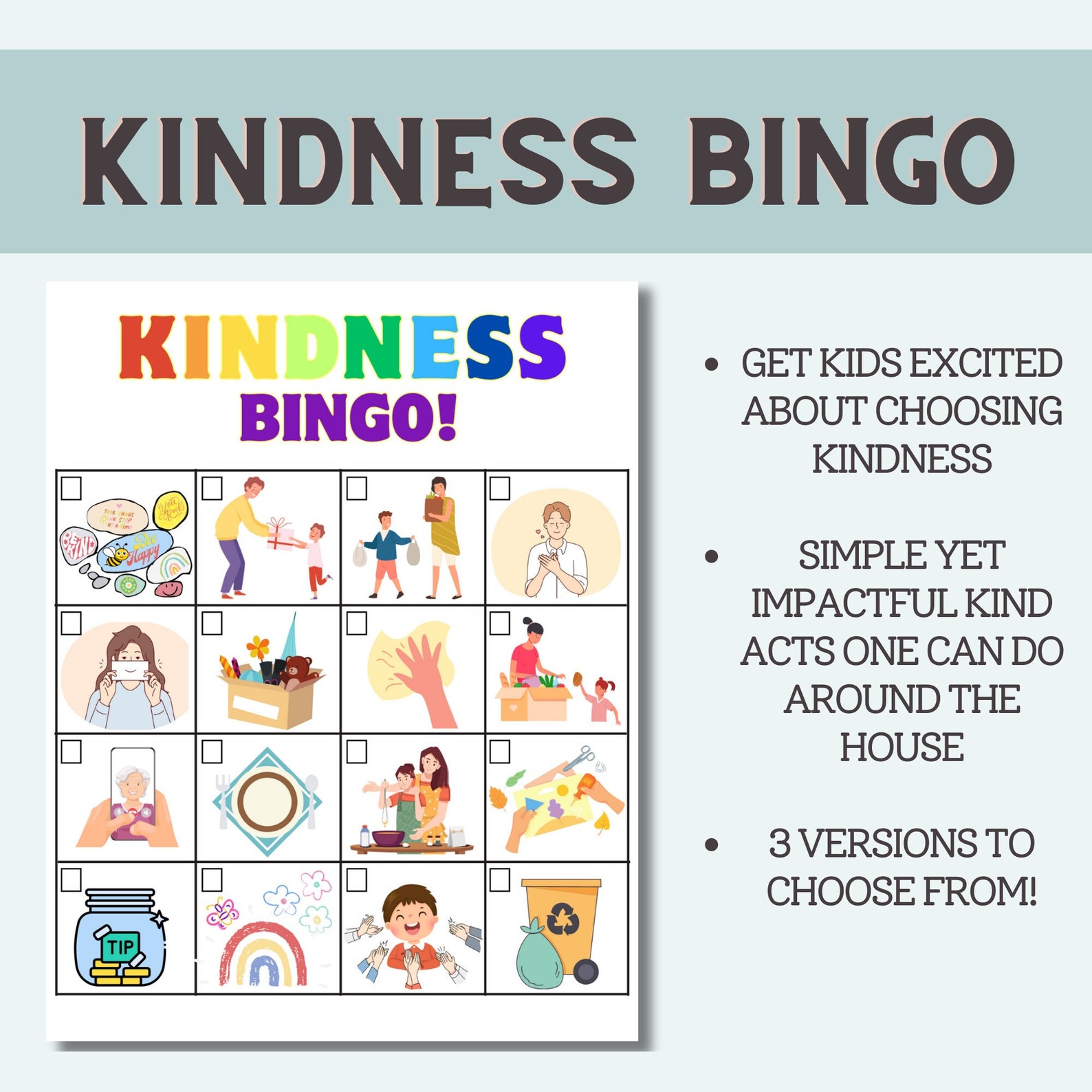 KINDNESS BINGO | Printable Game With Acts of Kindness | Coloring BINGO ...