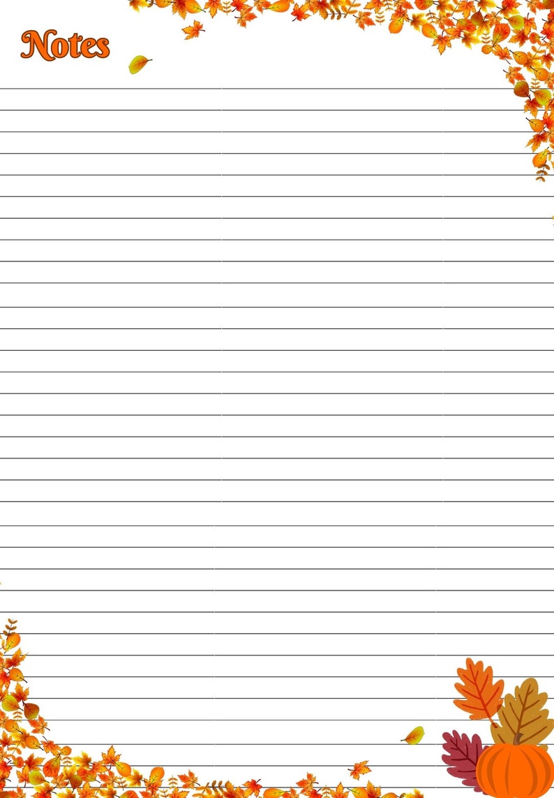 Pretty Notebook Paper Lined & Unlined Fall / Autumn Theme - Etsy
