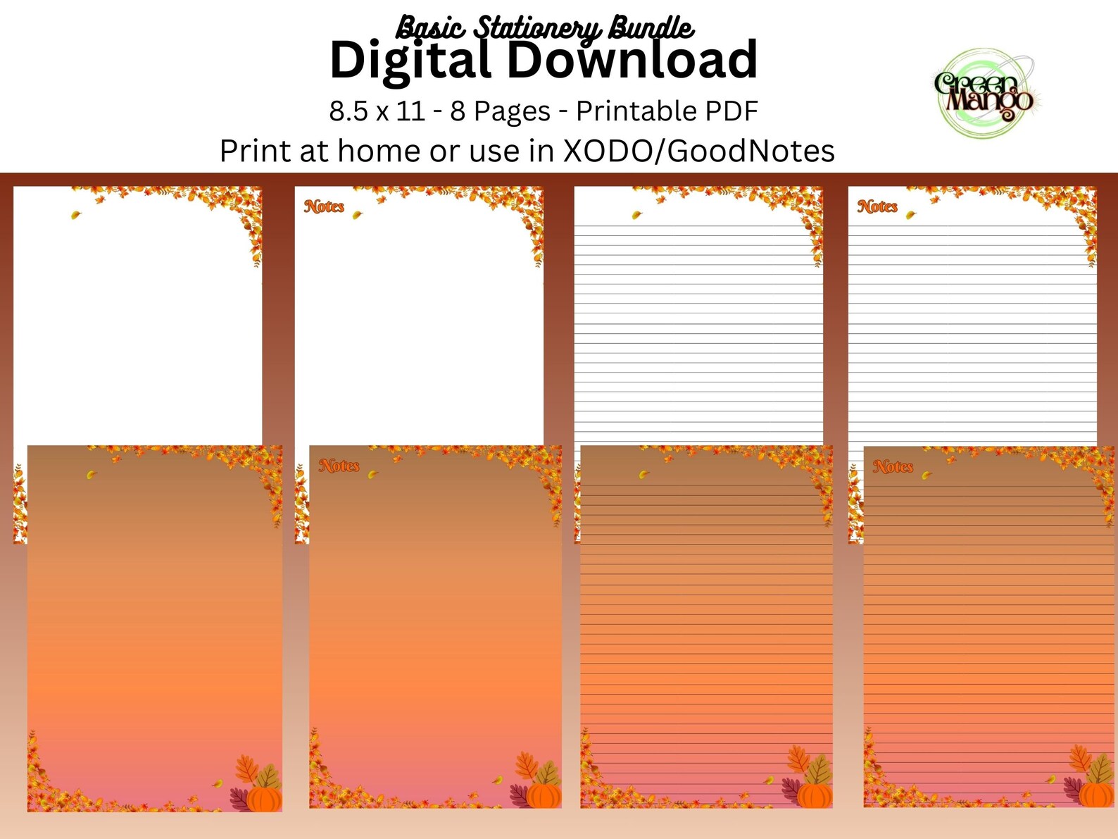 Pretty Notebook Paper Lined & Unlined Fall / Autumn Theme - Etsy