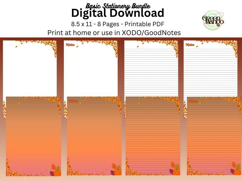 Pretty Notebook Paper Lined & Unlined Fall / Autumn Theme - Etsy