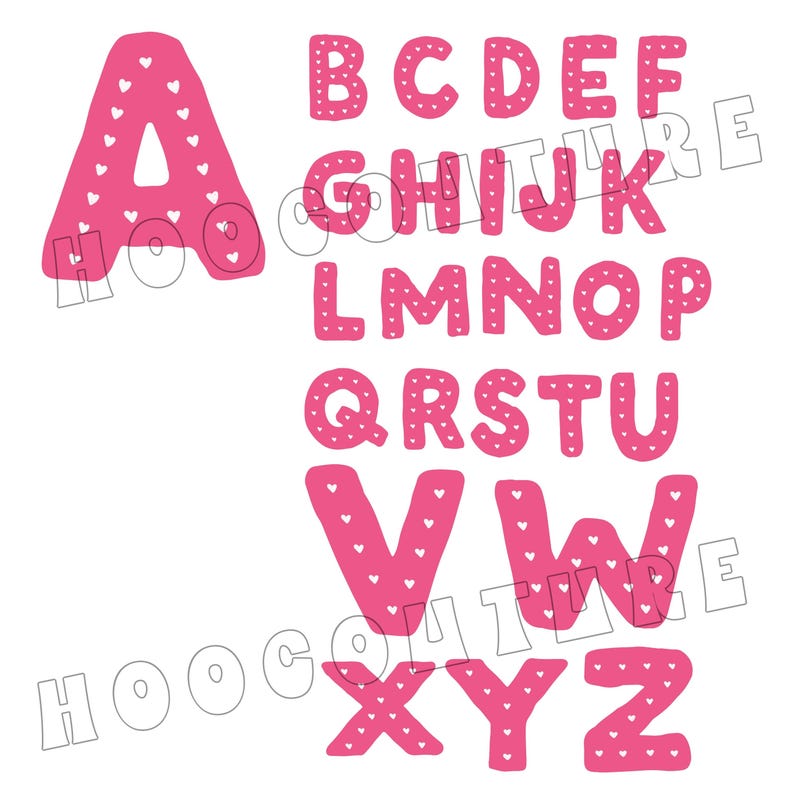 Valentine’s Day Heart Alphabet PNG Bundle, Pink Purple Dalmatian Hearts ...