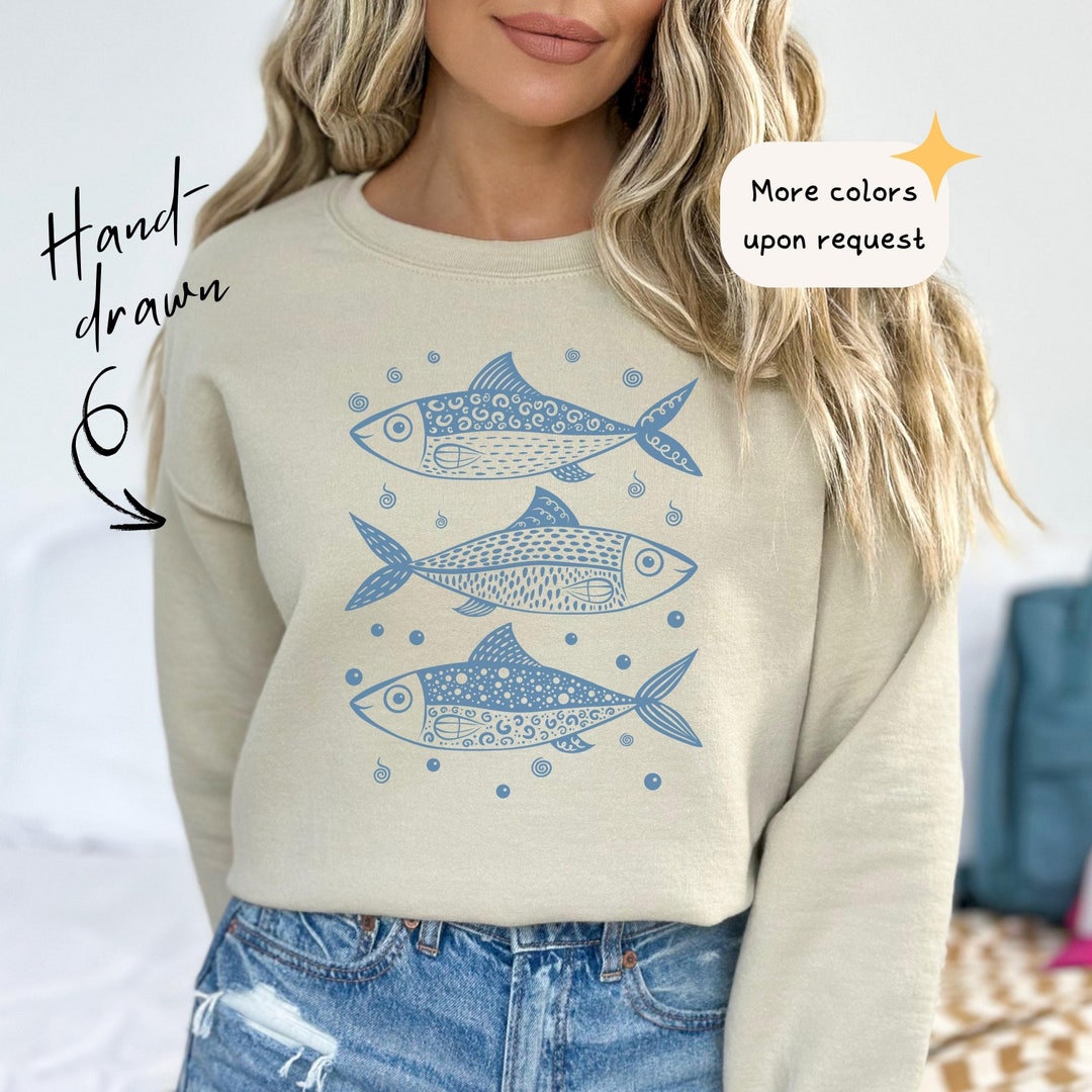 Hand-drawn Sardines Shirt, Seaworld Sweatshirt, Retro Ocean Sweater ...