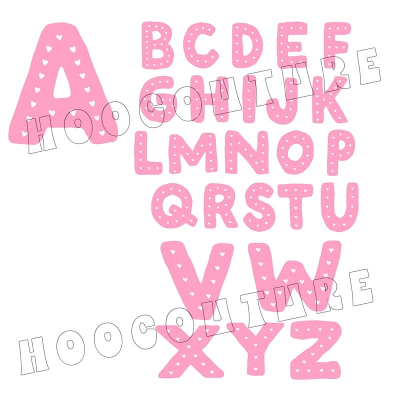 Valentine’s Day Heart Alphabet PNG Bundle, Pink Purple Dalmatian Hearts ...