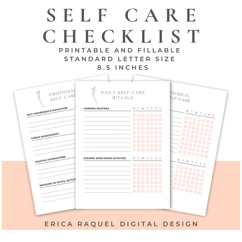 Self Care Checklist, Self Care Checklist Printable, Selfcare Checklist ...