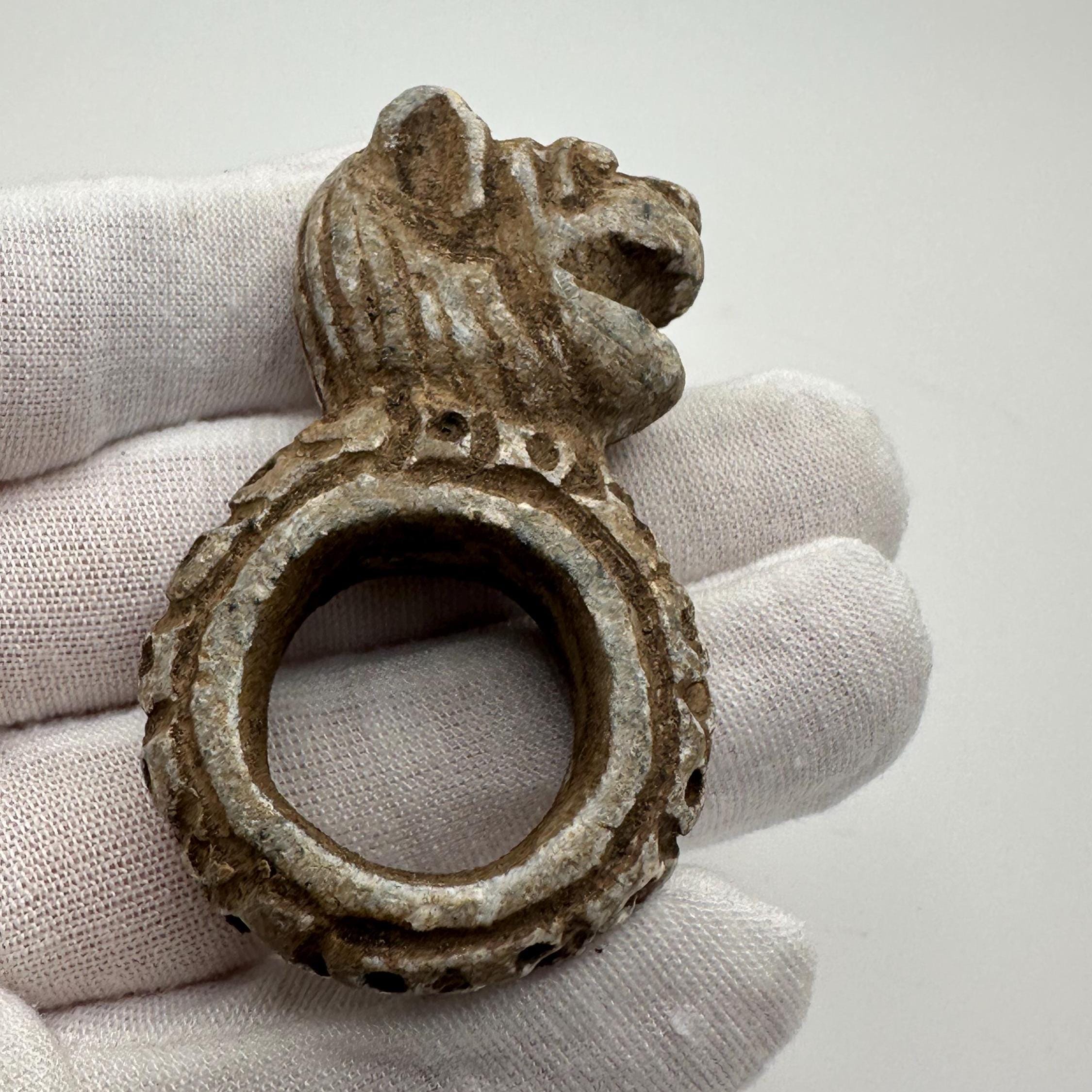 Ancient Mesopotamian Stone Ring With Zoomorphic Lion’s Head - Bronze ...
