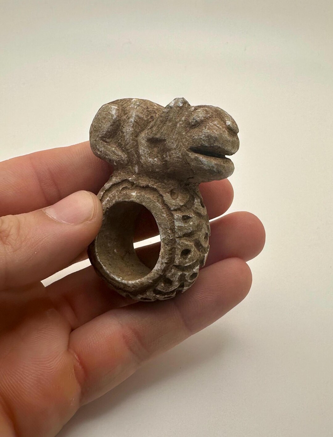 Ancient Near Eastern Stone Ring With Zoomorphic Frog Figure - Bronze ...