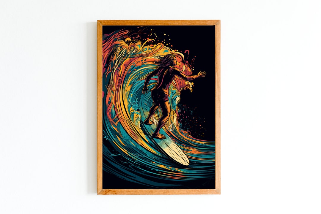Surfer Riding Wave Poster Abstract Surfer Art Minimalist Illustration ...