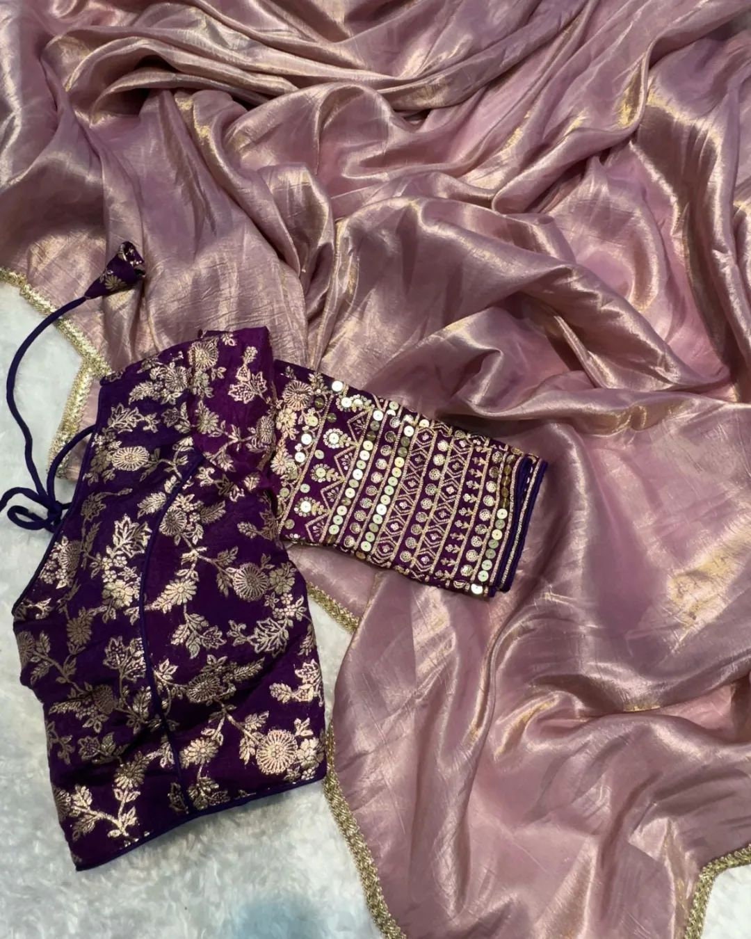 Gold Colour Tissue Silk Gold Two Ton Colour Zari Party Wear Saree With ...