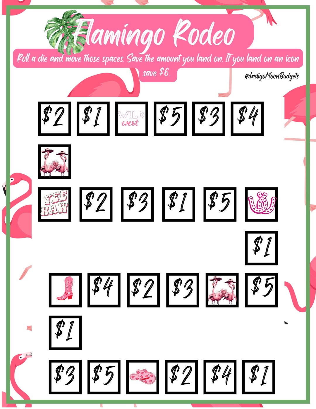 Pink Flamingo Rodeo Roll and Save Gameboard - Etsy
